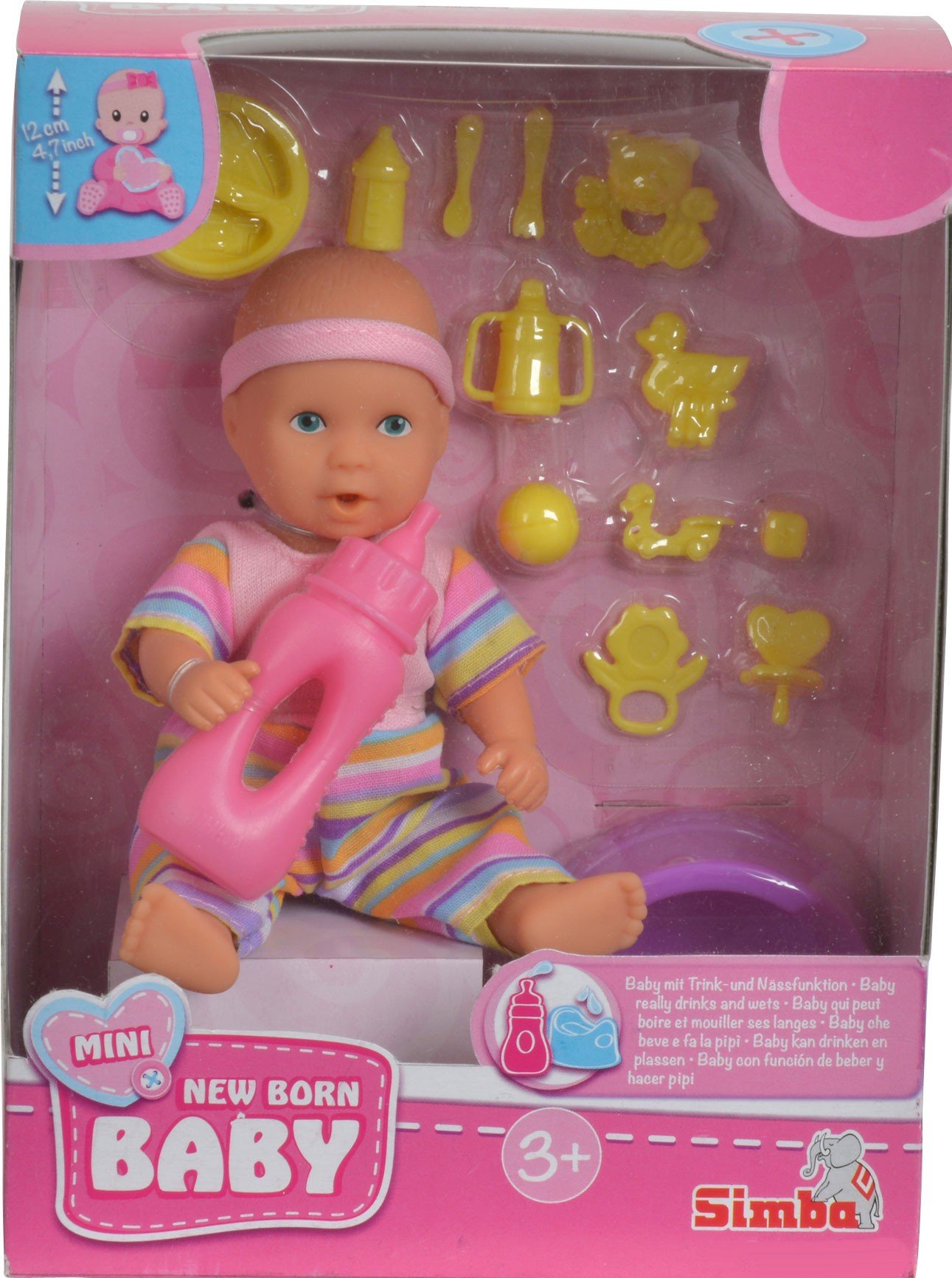 Пупс с аксессуарами Simba New Born Baby с розовой бутылочкой (503 3195 ...