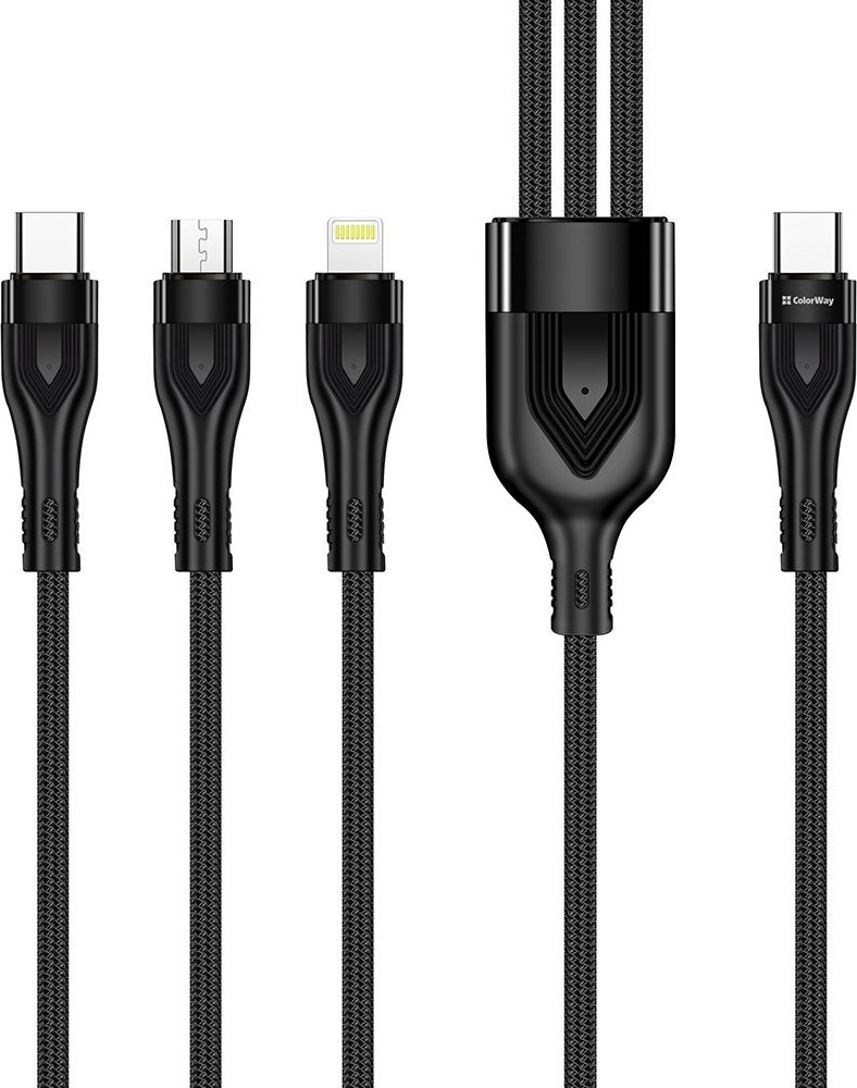 Кабель USB Type C -> Lightning/micro-USB/Type-C ColorWay 1.2 м Black (CW-CBPDU3060-BK) купить ...
