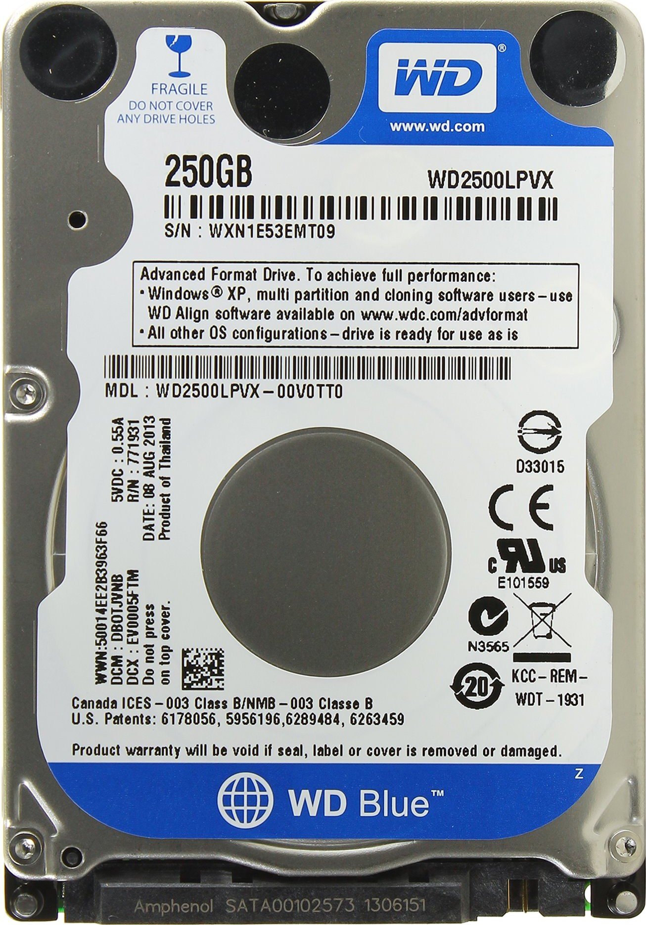 Жесткий диск 2.5" SATA 250GB WD Blue (WD2500LPVX) Refurbished купить ...