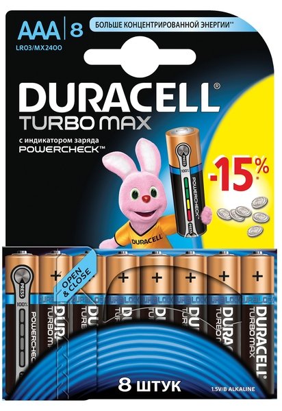 Батарейки Duracell Turbo Max AAA/LR03 BL 8 шт. купить | ELMIR - цена ...